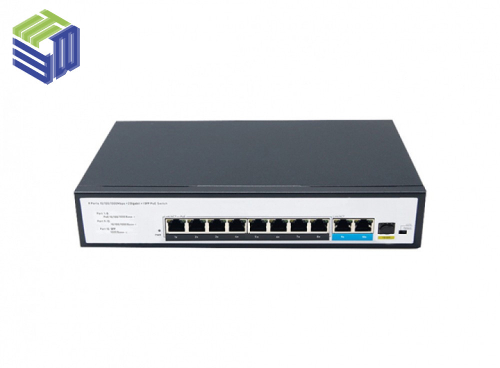 Switch PoE 8 Ports 10/100/1000Mbps, 2 Gigabit RJ45 and 1 SFP Uplink