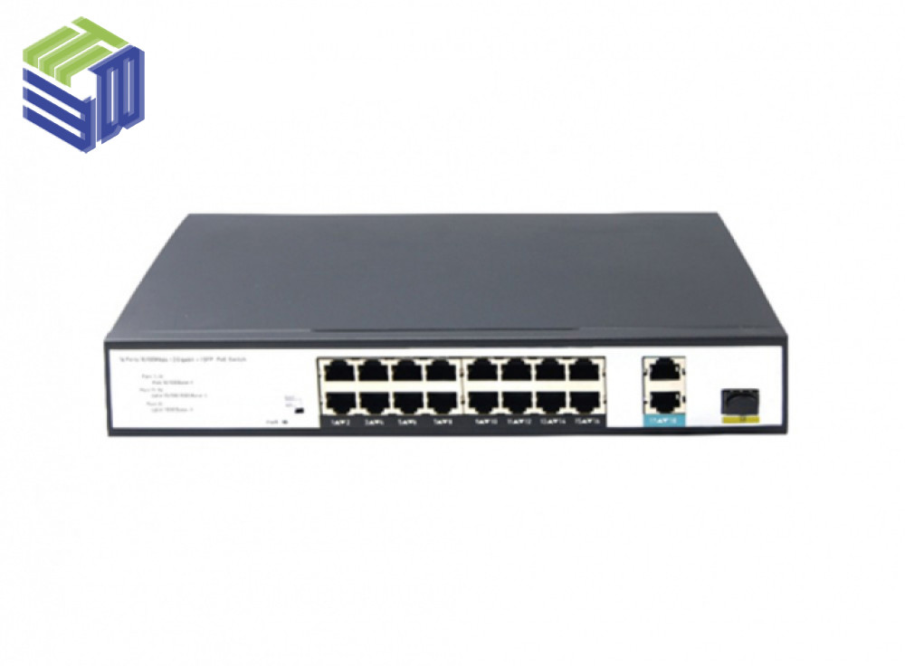 Switch PoE 16 Ports 10/100Mbps, with 2 Gigabit RJ45 and 1 SFP Uplink